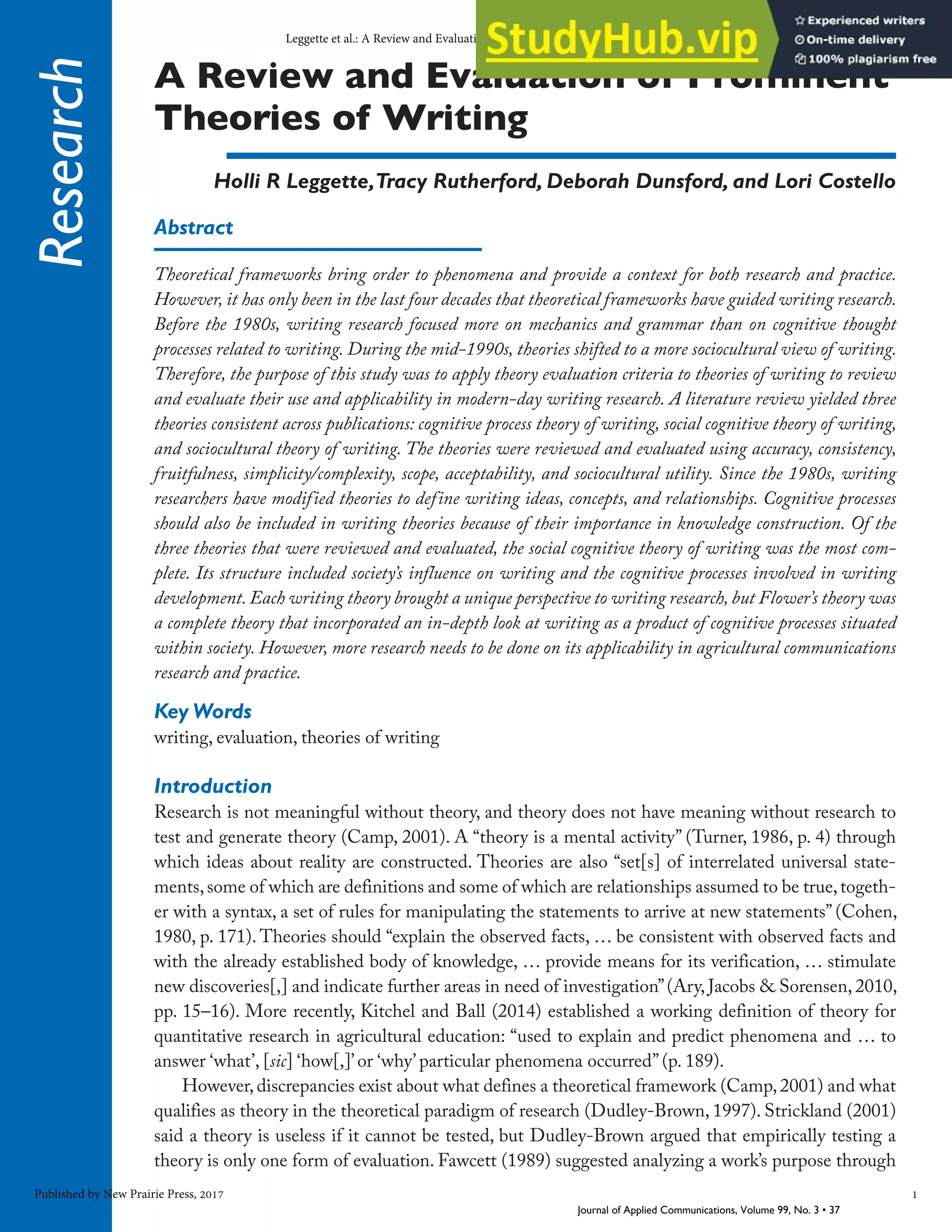 A Review And Evaluation Of Prominent Theories Of Writing | PDF