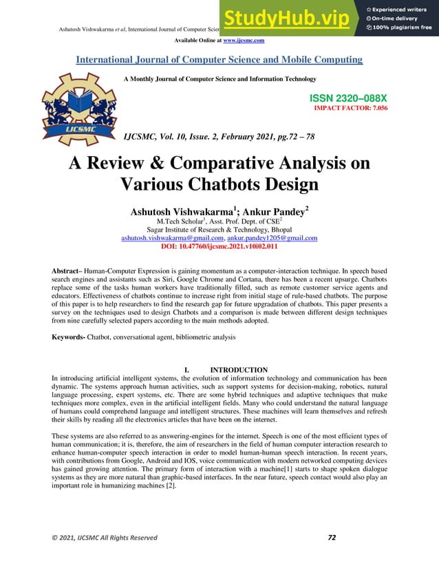 A Review Comparative Analysis On Various Chatbots Design | PDF