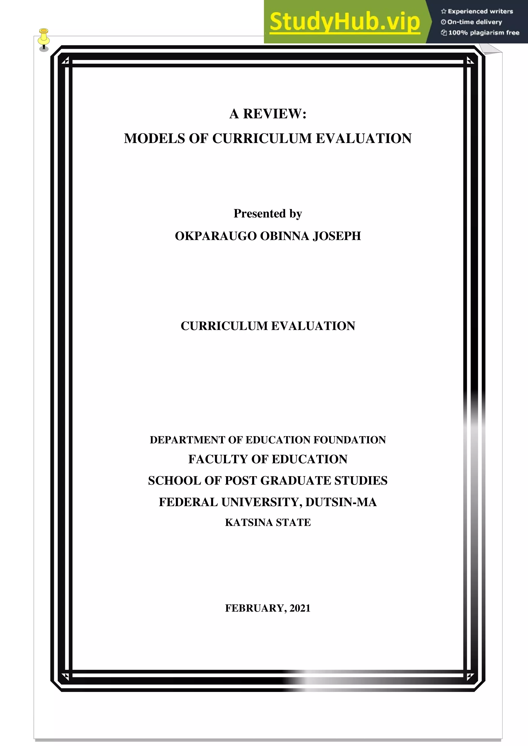 A REVIEW MODELS OF CURRICULUM EVALUATION | PDF A REVIEW MODELS OF CURRICULUM EVALUATION | PDF