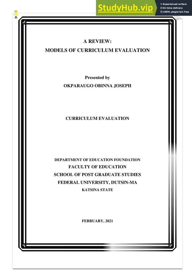 A REVIEW MODELS OF CURRICULUM EVALUATION | PDF