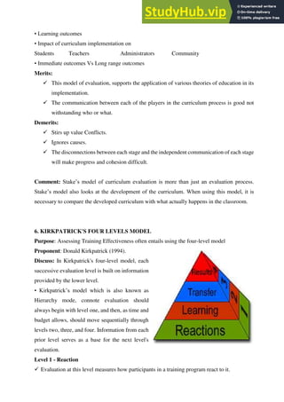A REVIEW MODELS OF CURRICULUM EVALUATION | PDF