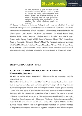 A REVIEW MODELS OF CURRICULUM EVALUATION | PDF