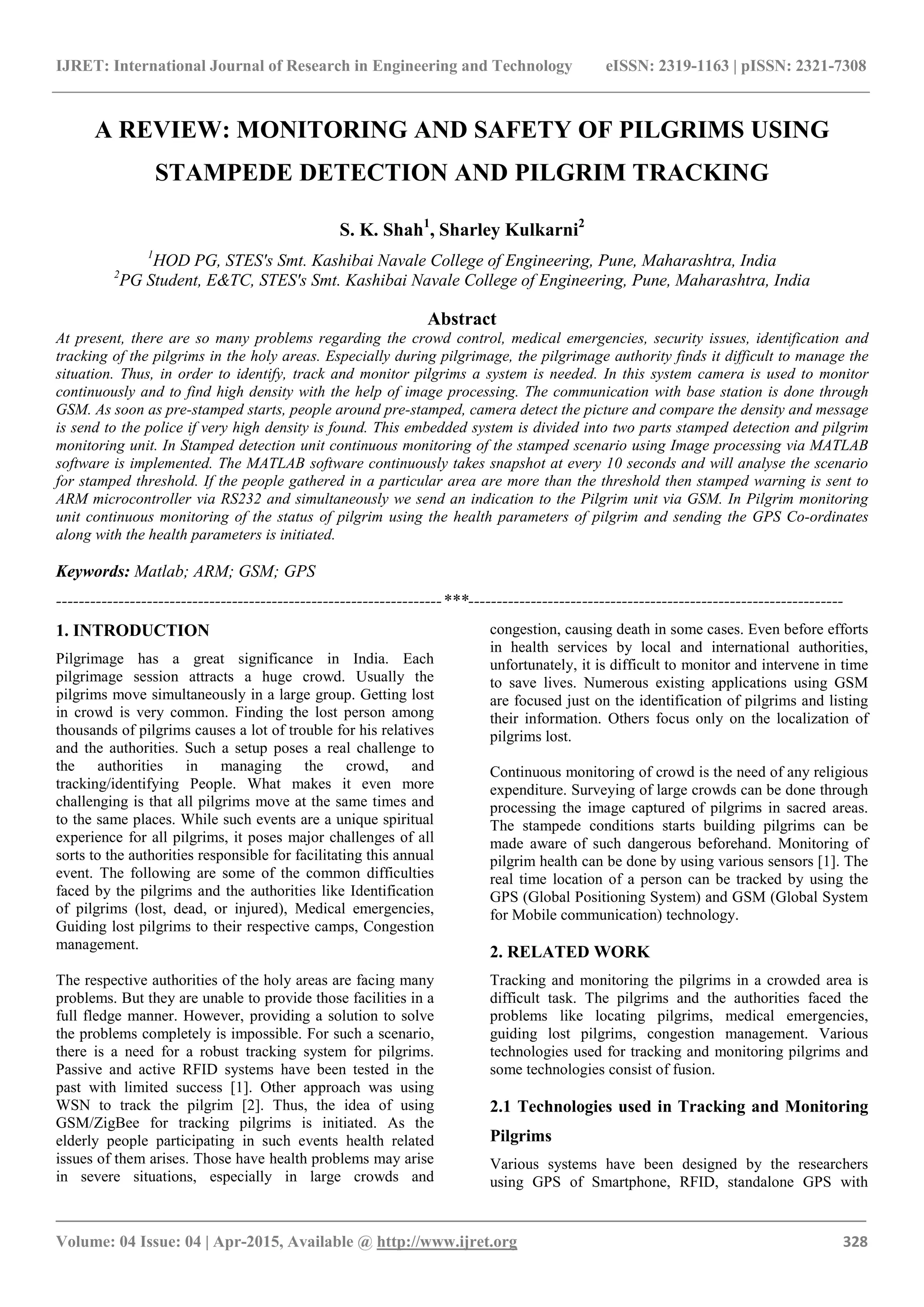 A review monitoring and safety of pilgrims using stampede detection and ...