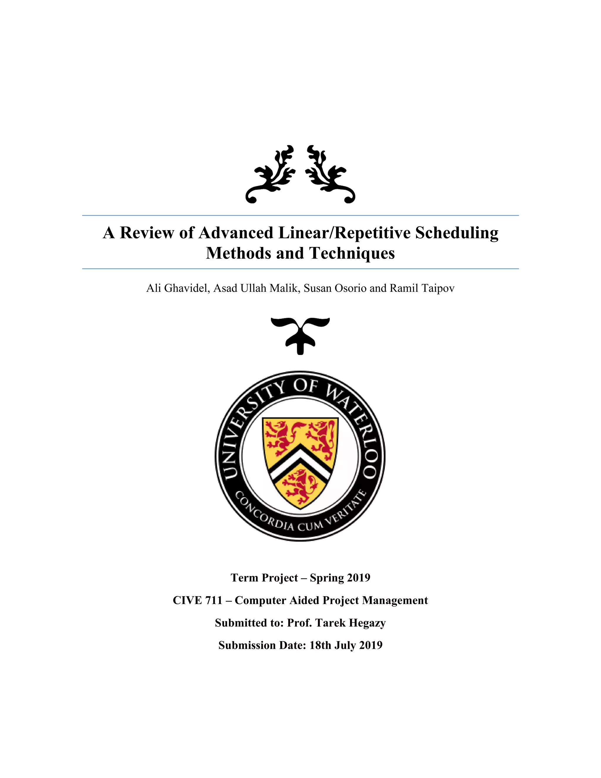 A review of advanced linear repetitive scheduling methods and ...