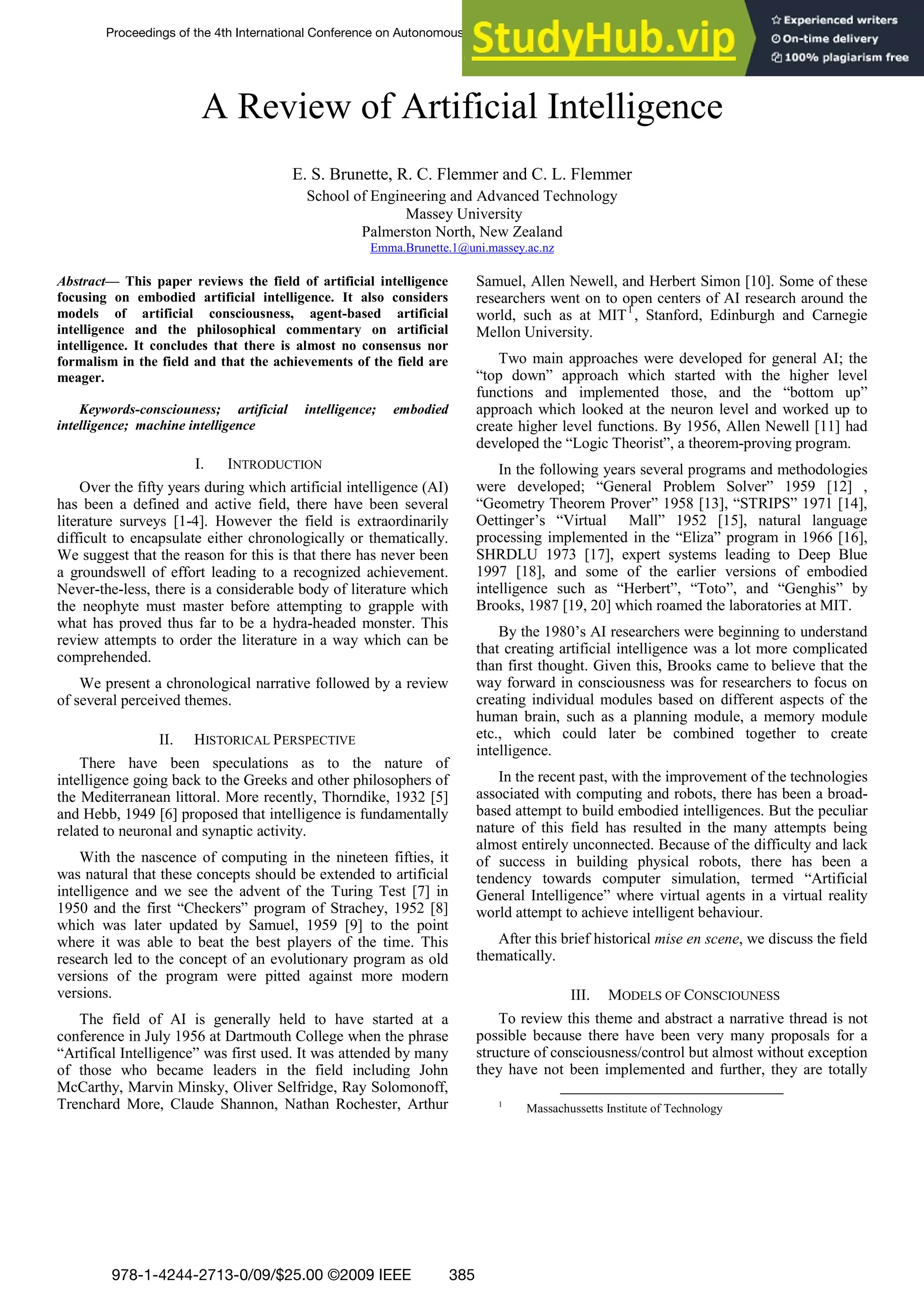 A Review Of Artificial Intelligence | PDF