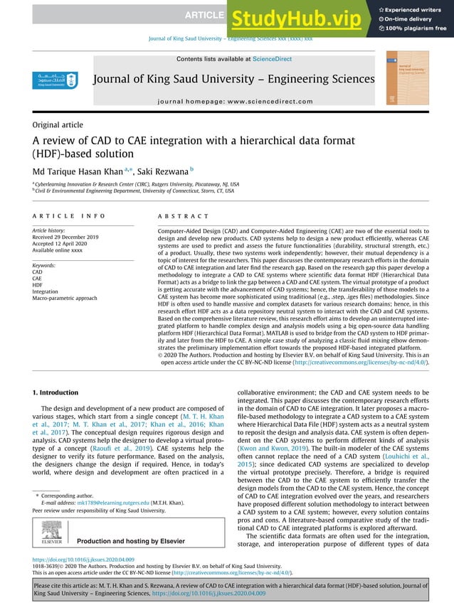 A Review Of CAD To CAE Integration With A Hierarchical Data Format (HDF)-Based Solution | PDF