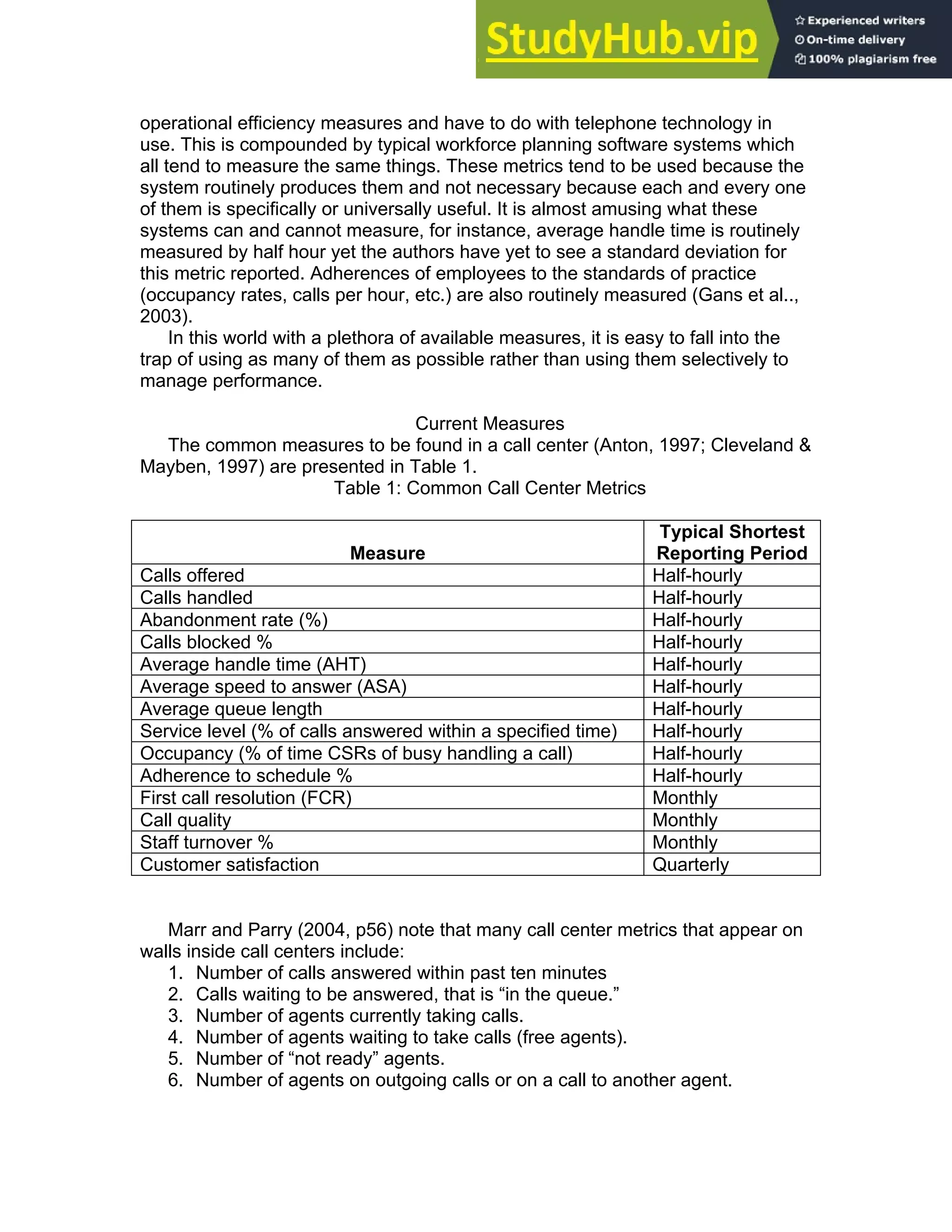 A Review Of Call Center Measurements | PDF