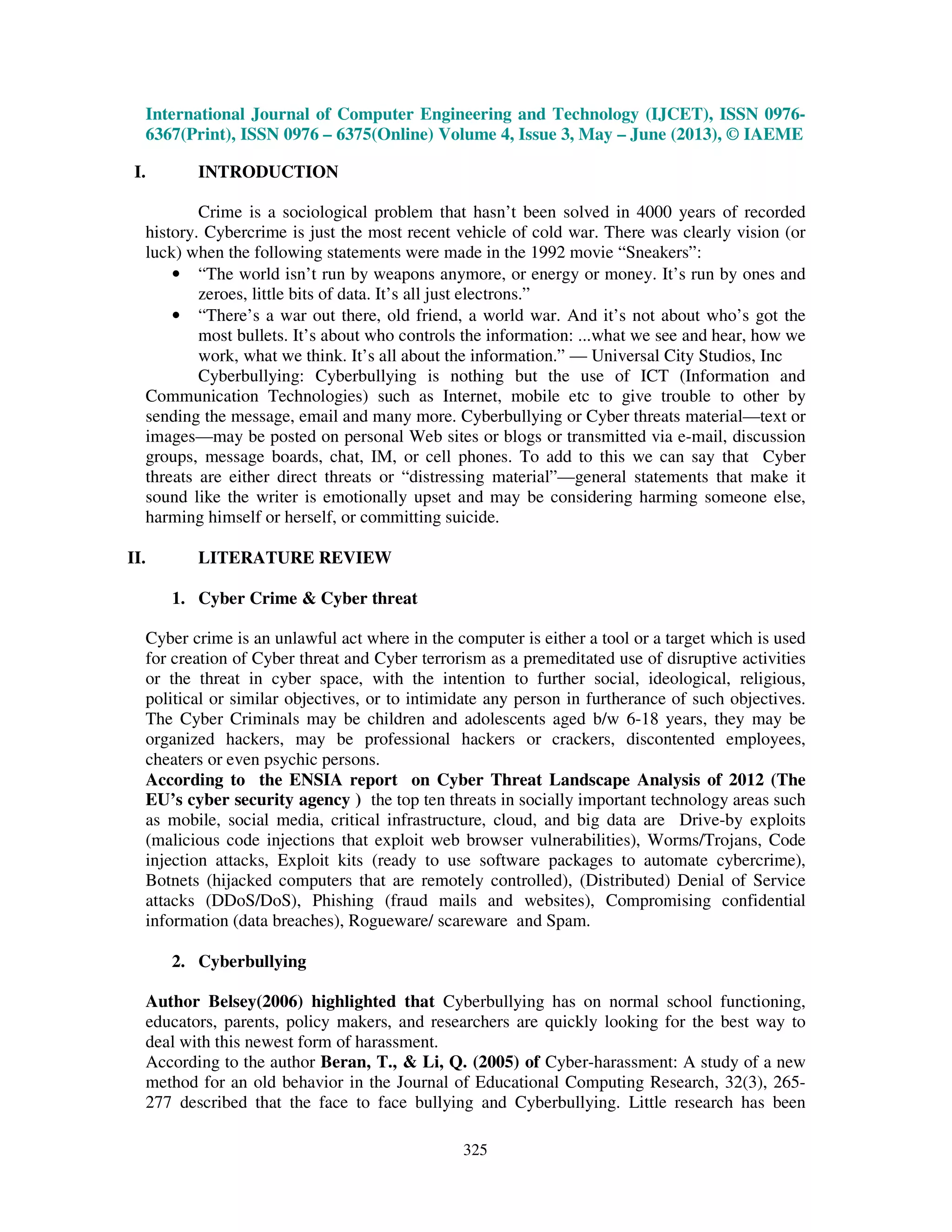 A review of cyberbullying and cyber threats in education 2 | PDF