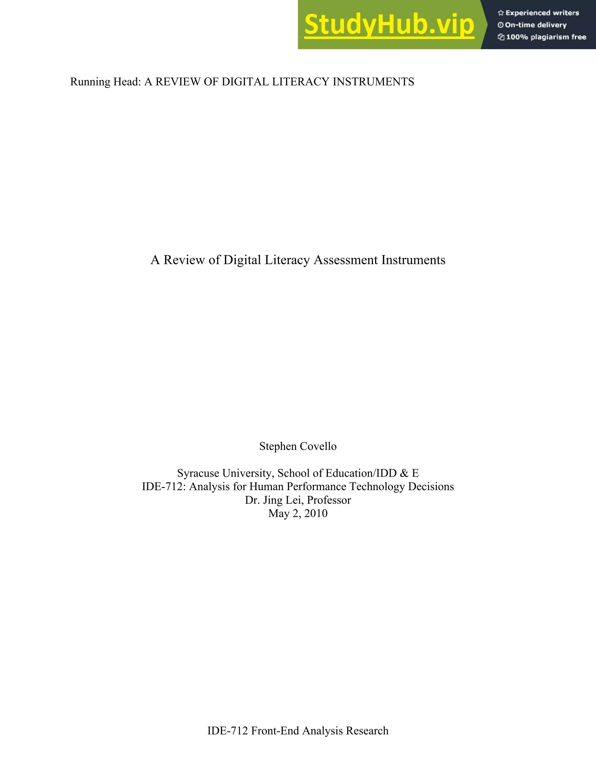 A Review Of Digital Literacy Assessment Instruments | PDF