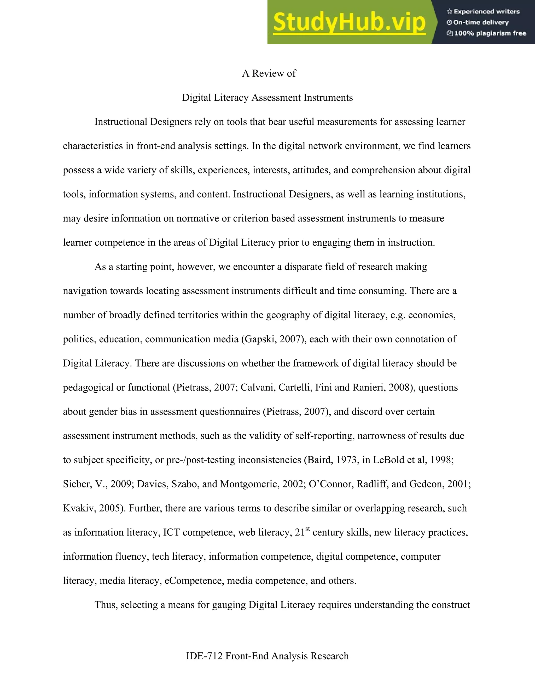 A Review Of Digital Literacy Assessment Instruments | PDF