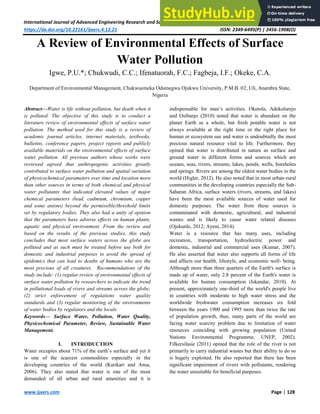 A Review Of Environmental Effects Of Surface Water Pollution | PDF