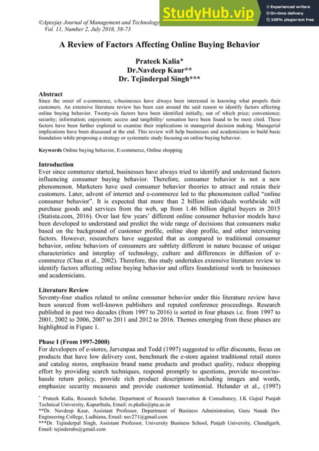 A Review Of Factors Affecting Online Buying Behavior | PDF