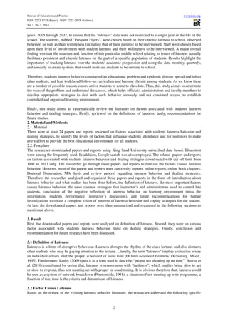 A review of factors associated with student’s lateness bahavior and ...