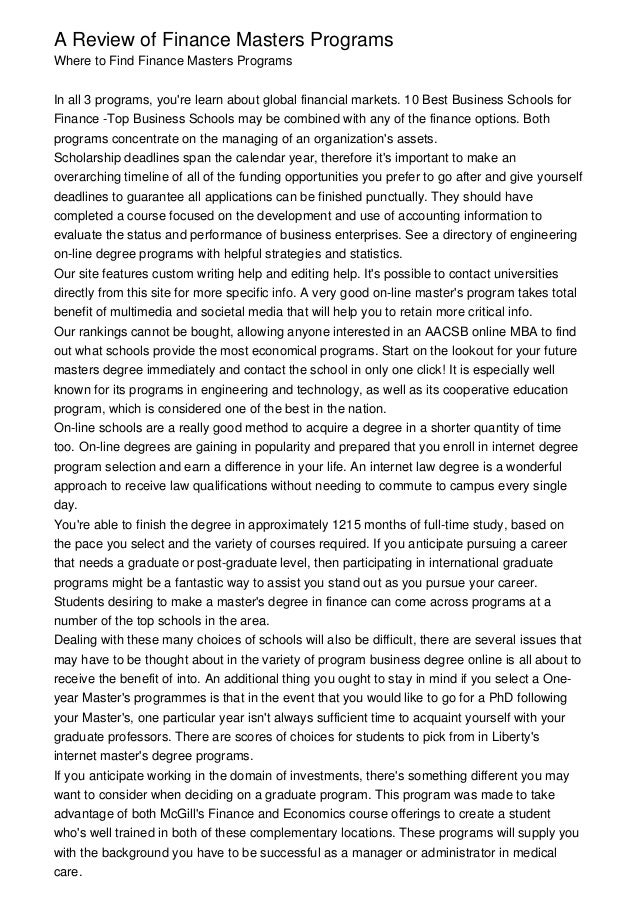 A Review of Finance Masters Programs