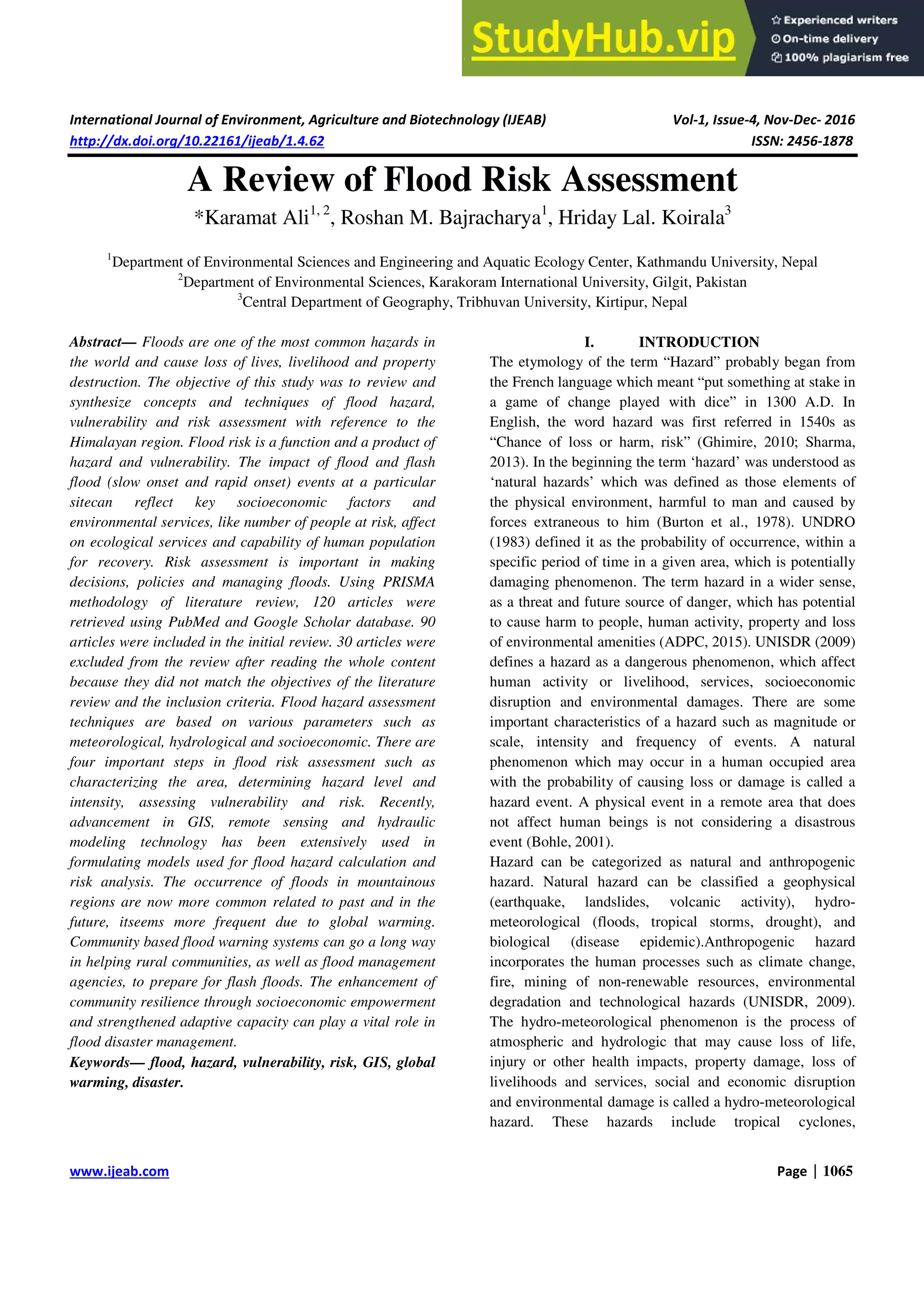 A Review Of Flood Risk Assessment | PDF