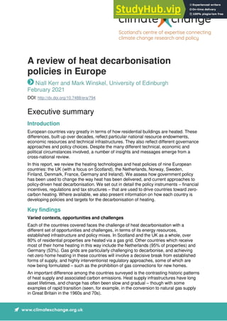 A Review Of Heat Decarbonisation Policies In Europe | PDF