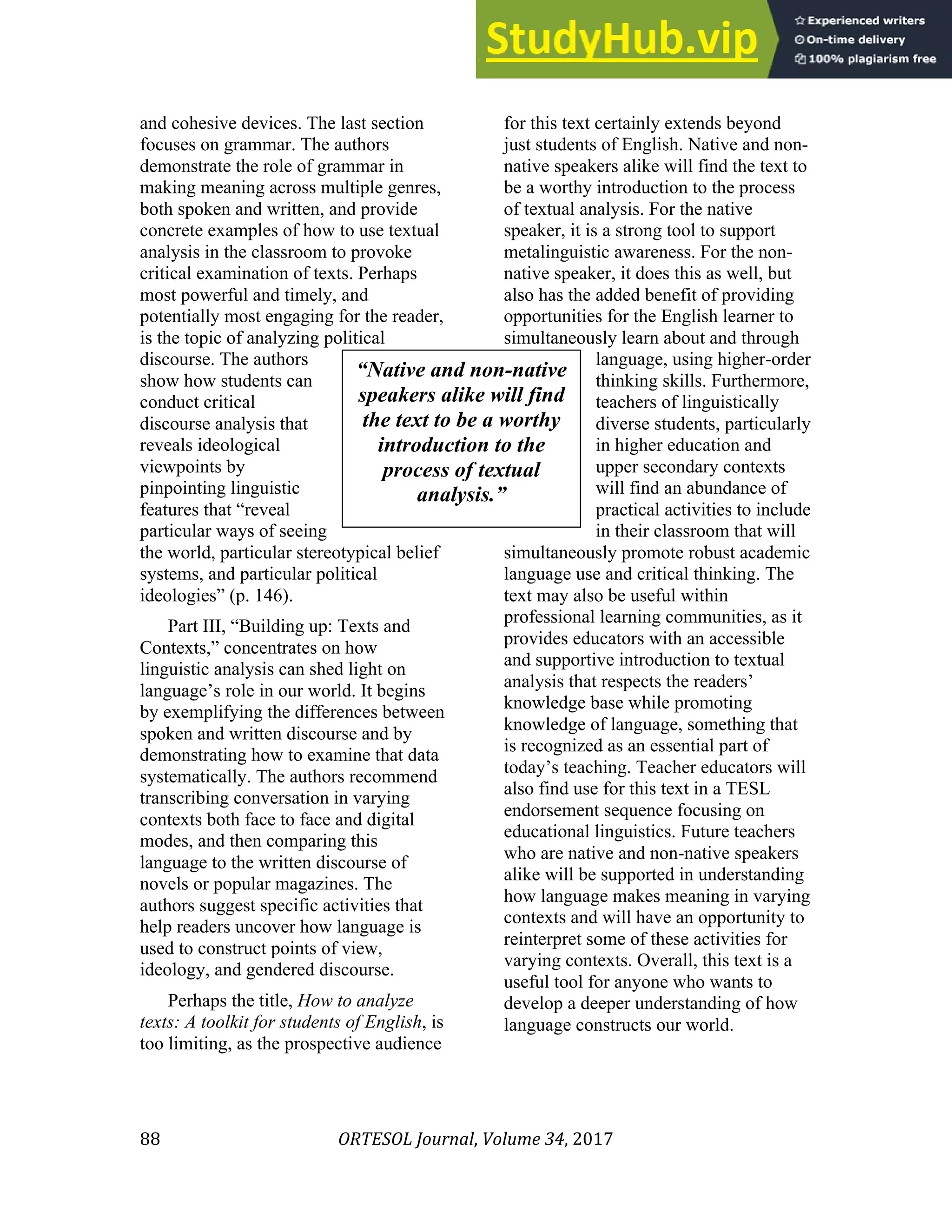 A Review Of How To Analyse Texts A Toolkit For Students Of English | PDF