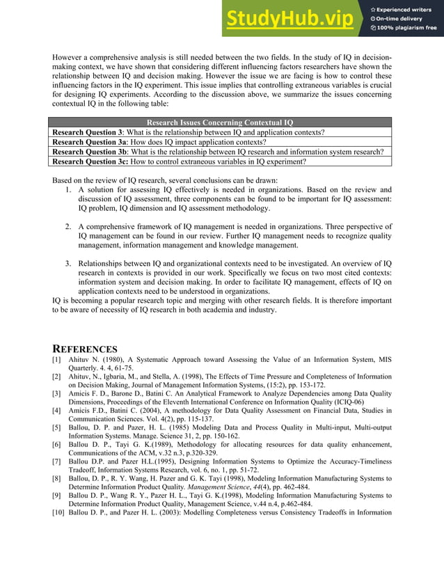 A Review Of Information Quality Research | PDF