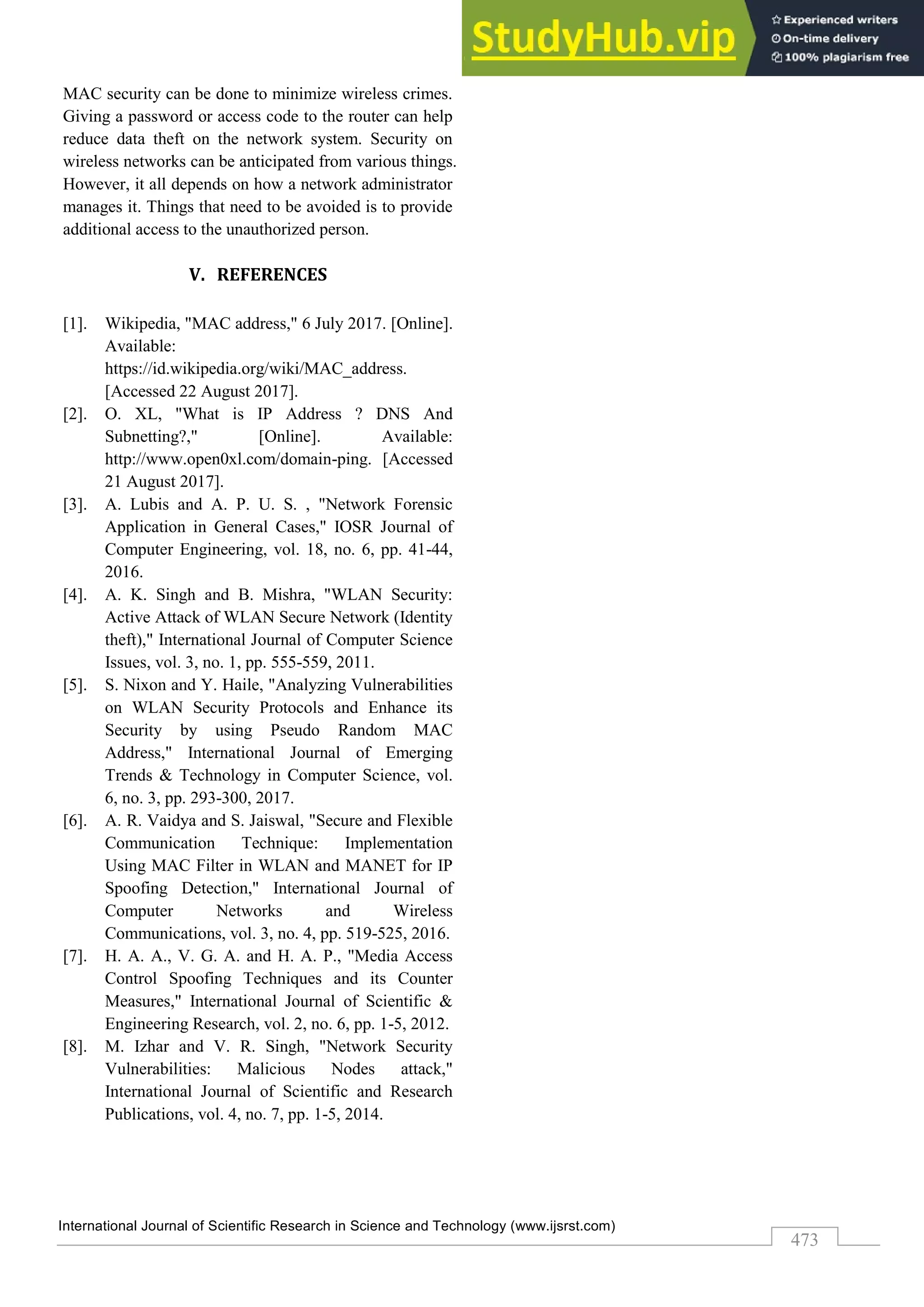 A Review Of IP And MAC Address Filtering In Wireless Network Security | PDF