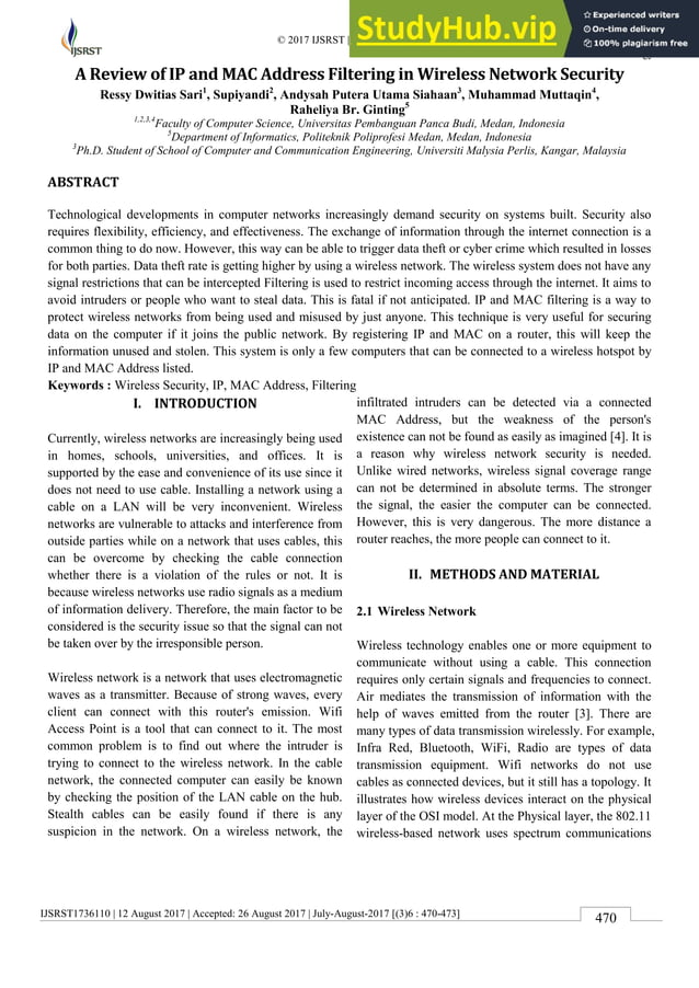 A Review Of IP And MAC Address Filtering In Wireless Network Security | PDF