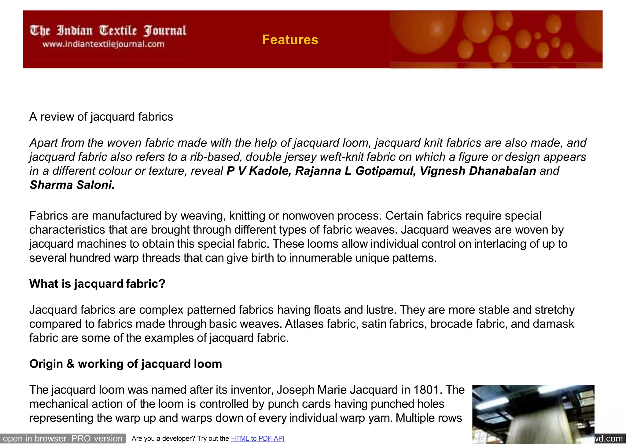 A review of jacquard fabric | PDF