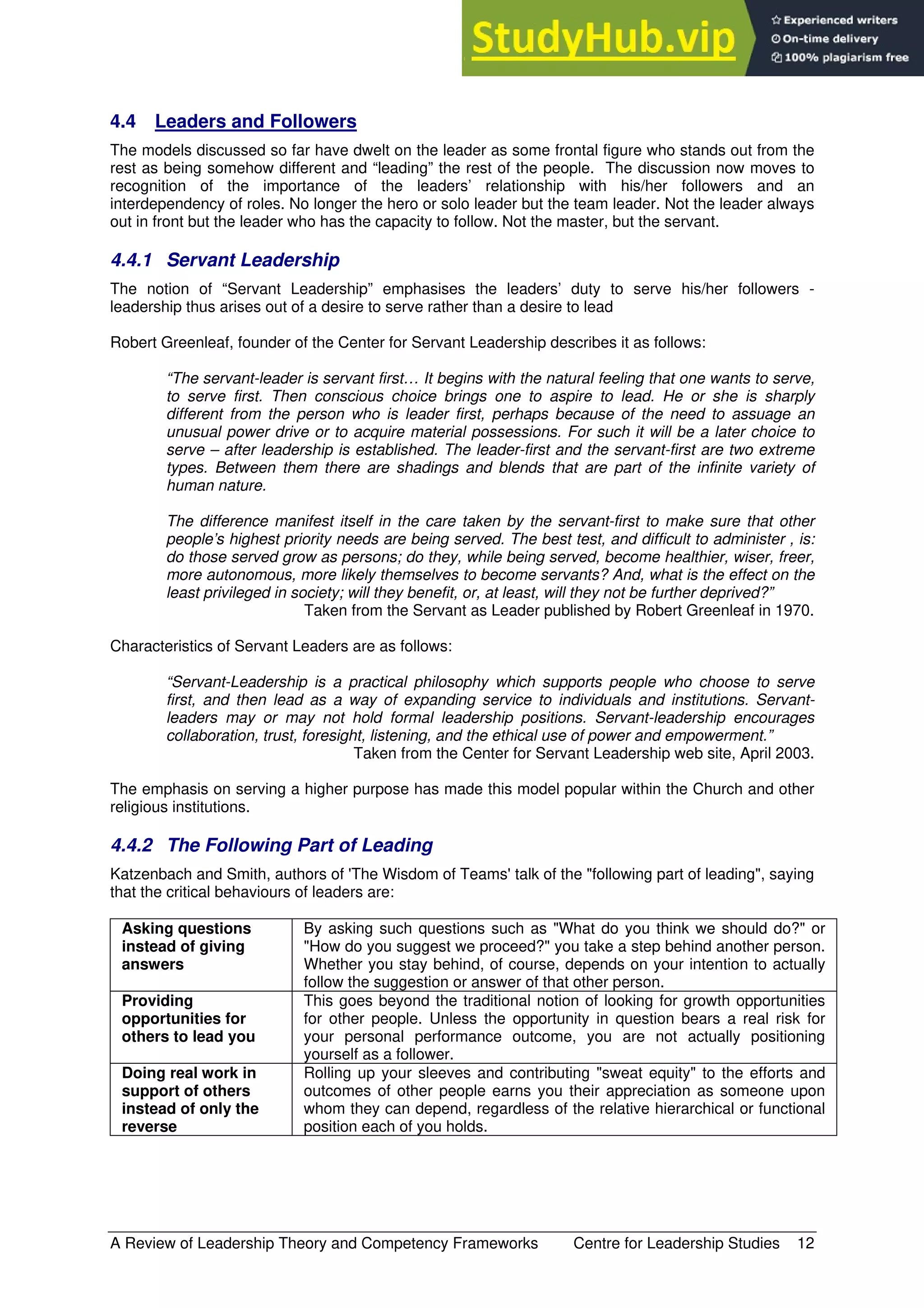 A Review Of Leadership Theory And Competency Frameworks | PDF