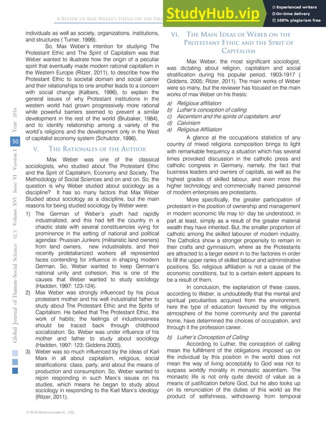 A Review Of Max Weber S Thesis On The Protestant Ethic And The Spirit ...