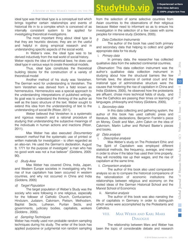 A Review Of Max Weber S Thesis On The Protestant Ethic And The Spirit ...