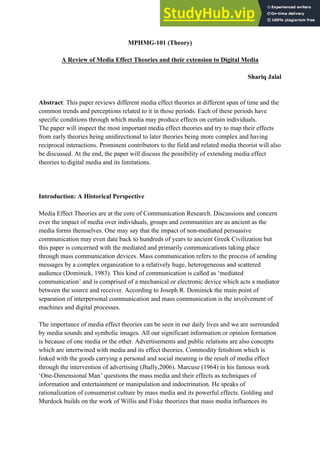 A Review Of Media Effect Theories And Their Extension To Digital Media ...