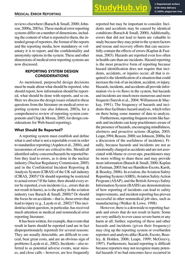 A Review Of Medical Error Reporting System Design Considerations And A ...