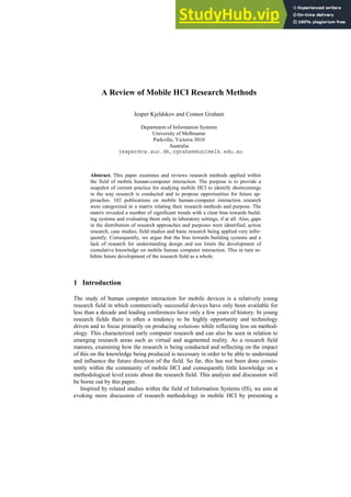 A Review Of Mobile HCI Research Methods | PDF