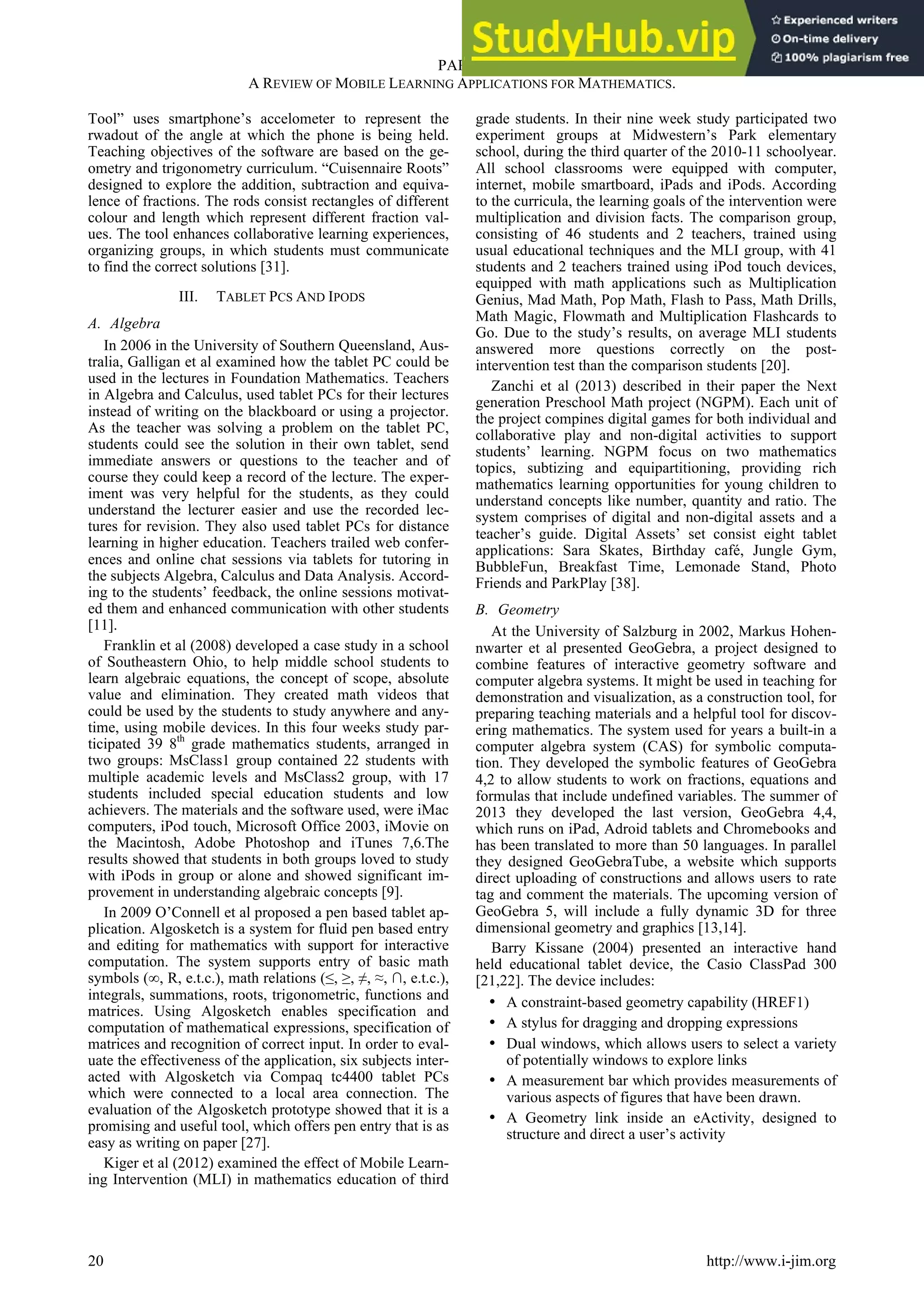 A Review Of Mobile Learning Applications For Mathematics Pdf