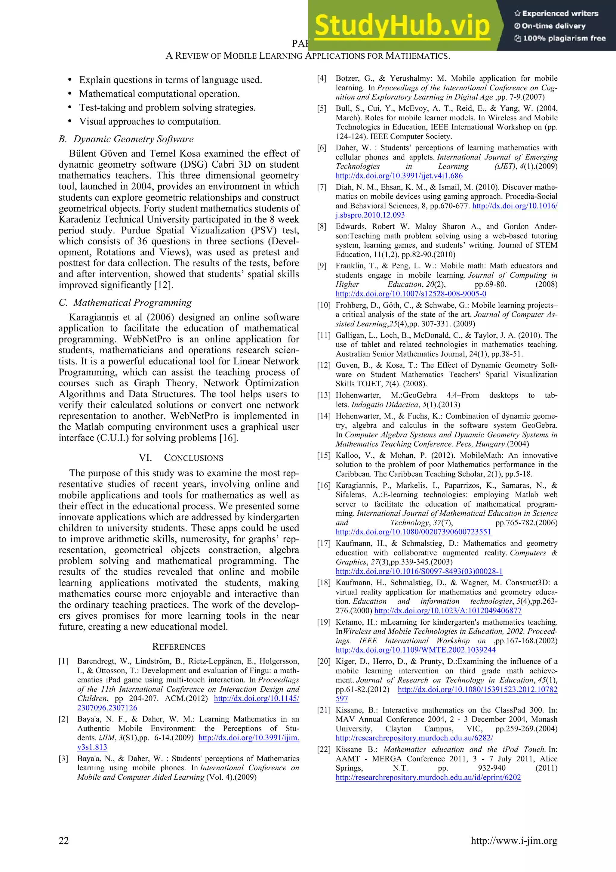 A Review Of Mobile Learning Applications For Mathematics Pdf