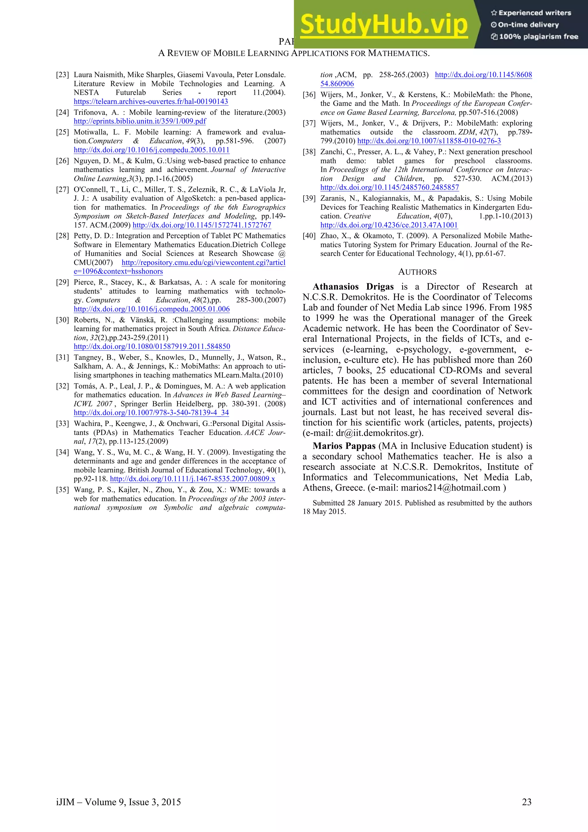 A Review Of Mobile Learning Applications For Mathematics Pdf