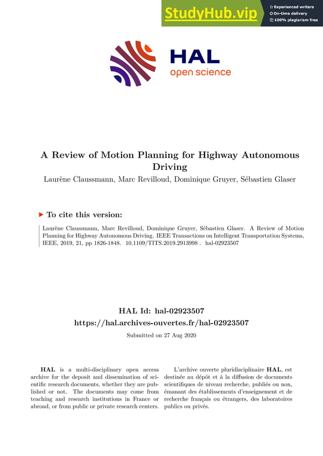 A Review Of Motion Planning For Highway Autonomous Driving | PDF