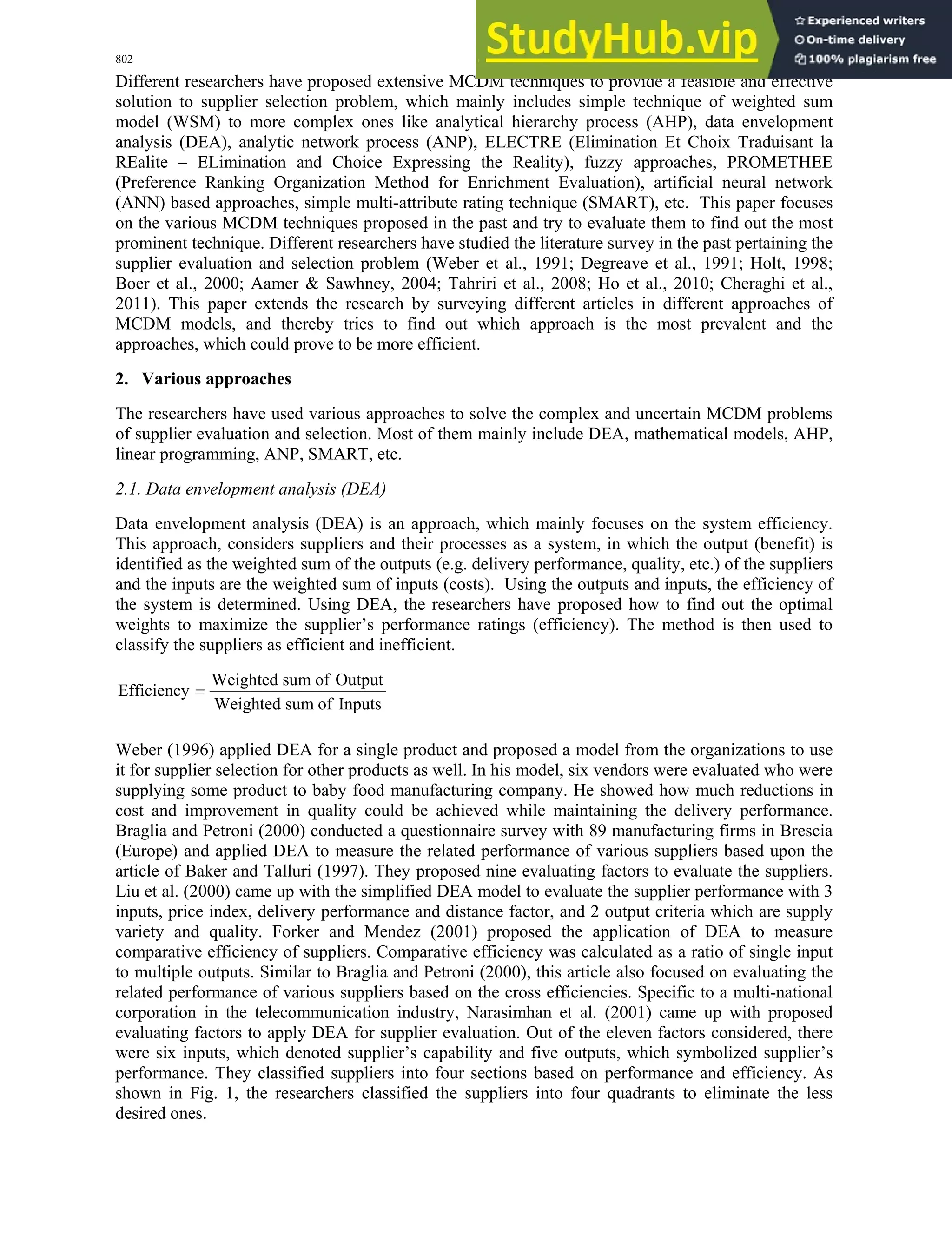 A Review Of Multi-Criteria Decision Making Techniques For Supplier Evaluation And Selection ...