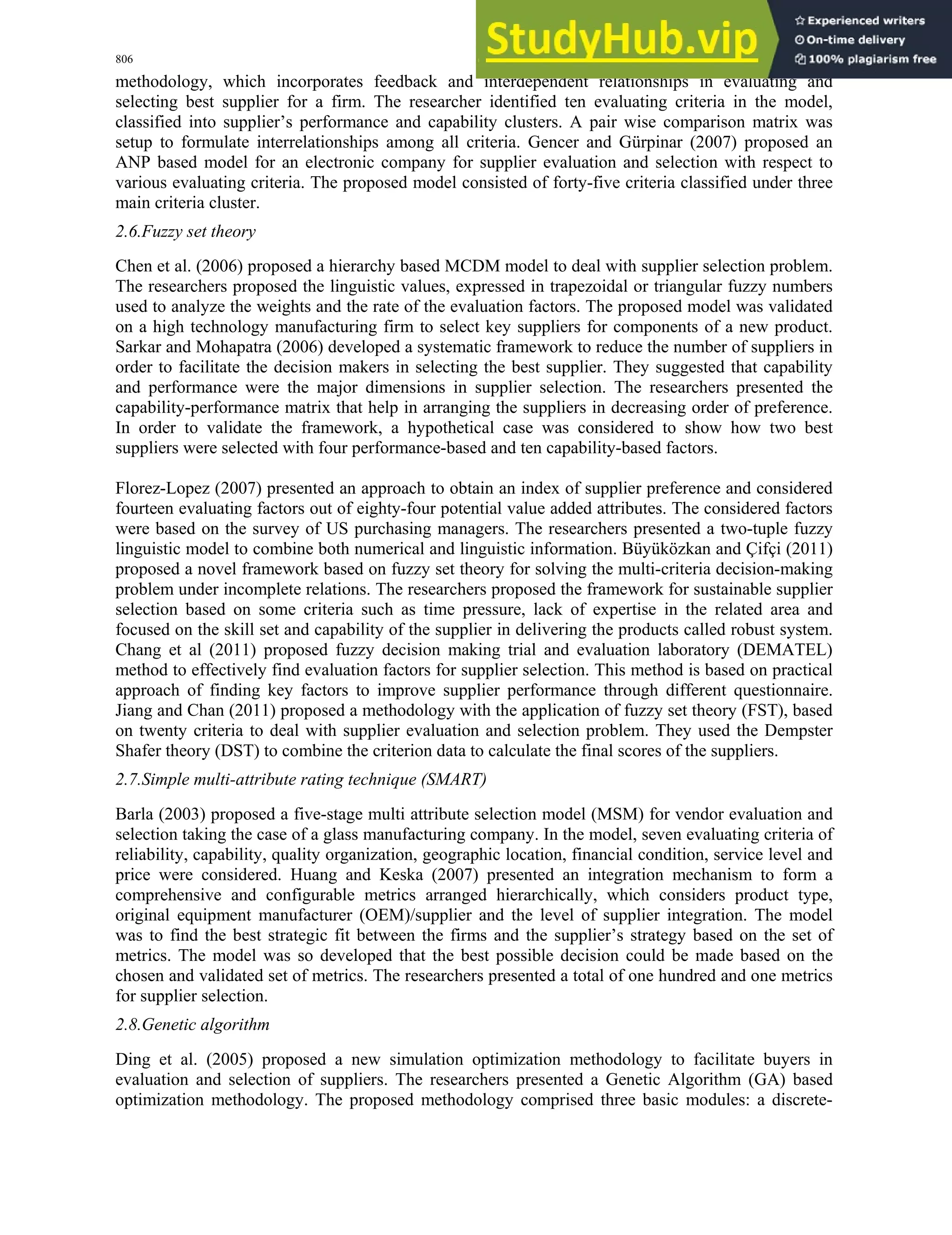 A Review Of Multi-Criteria Decision Making Techniques For Supplier Evaluation And Selection ...