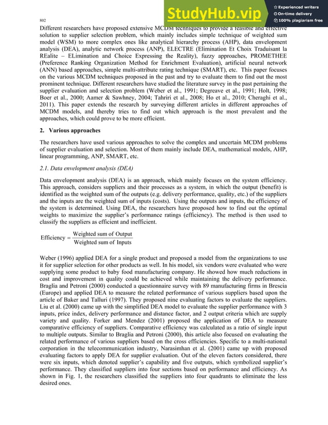 A Review Of Multi Criteria Decision Making Techniques For Supplier Evaluation And Selection Pdf