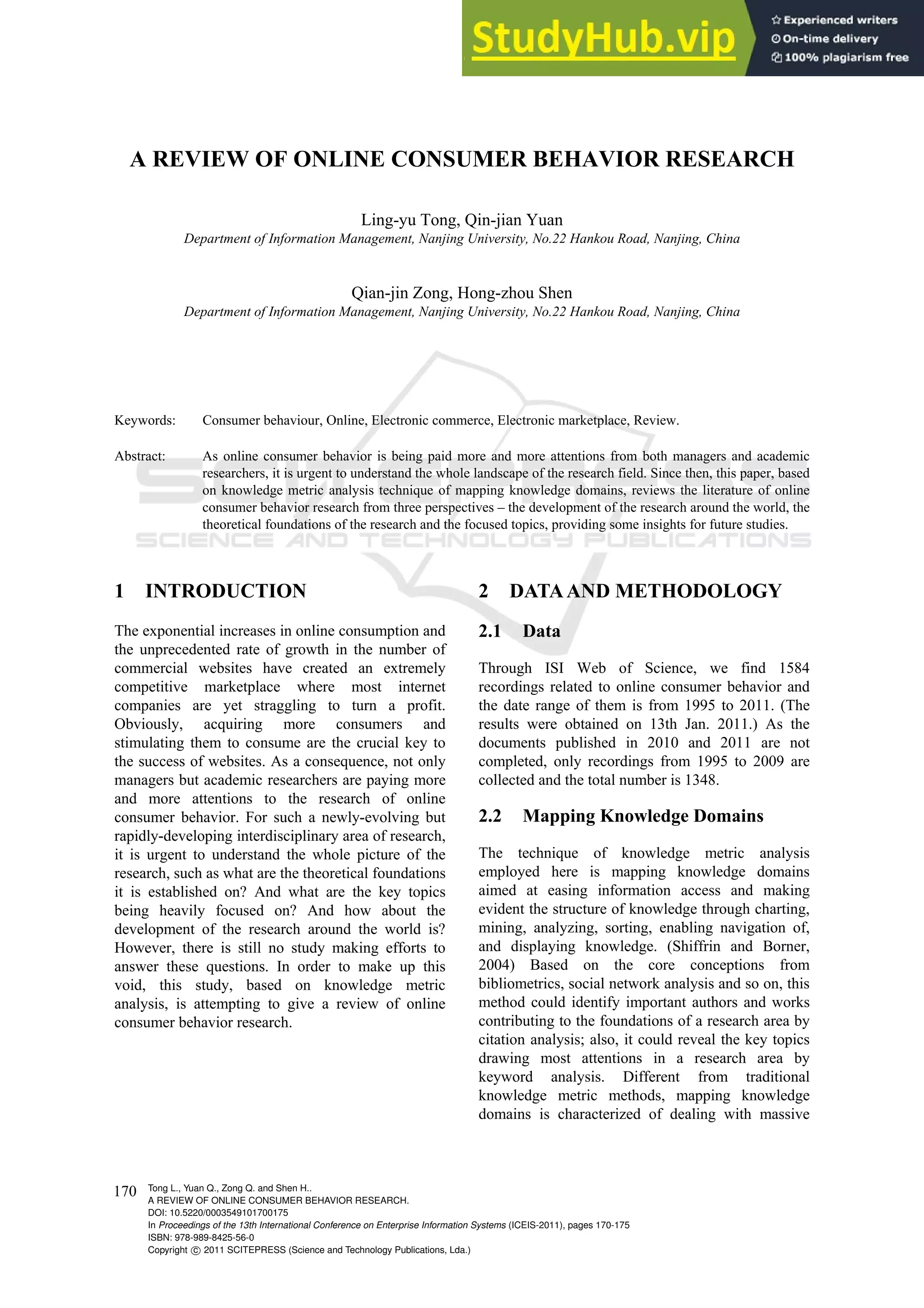 A Review Of Online Consumer Behavior Research | PDF