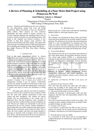 A Review Of Planning Scheduling Of A Pune Metro Rail Project Using Primavera P6 Web ...