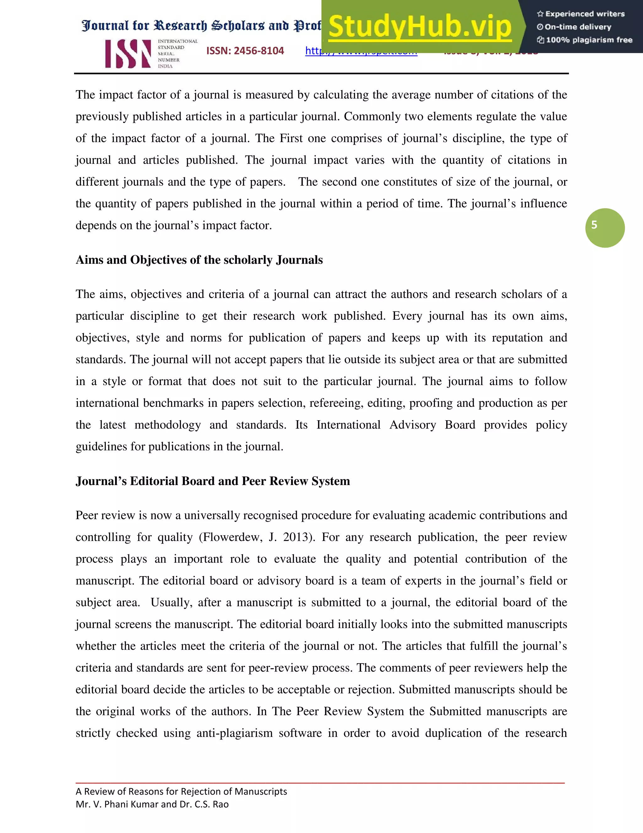 A Review Of Reasons For Rejection Of Manuscripts | PDF