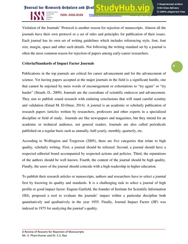 A Review Of Reasons For Rejection Of Manuscripts | PDF