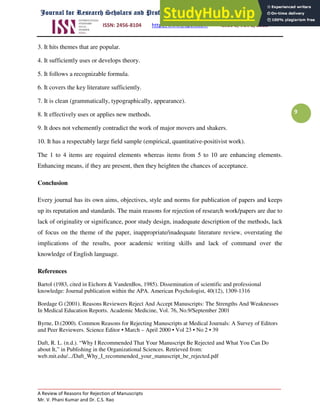 A Review Of Reasons For Rejection Of Manuscripts | PDF