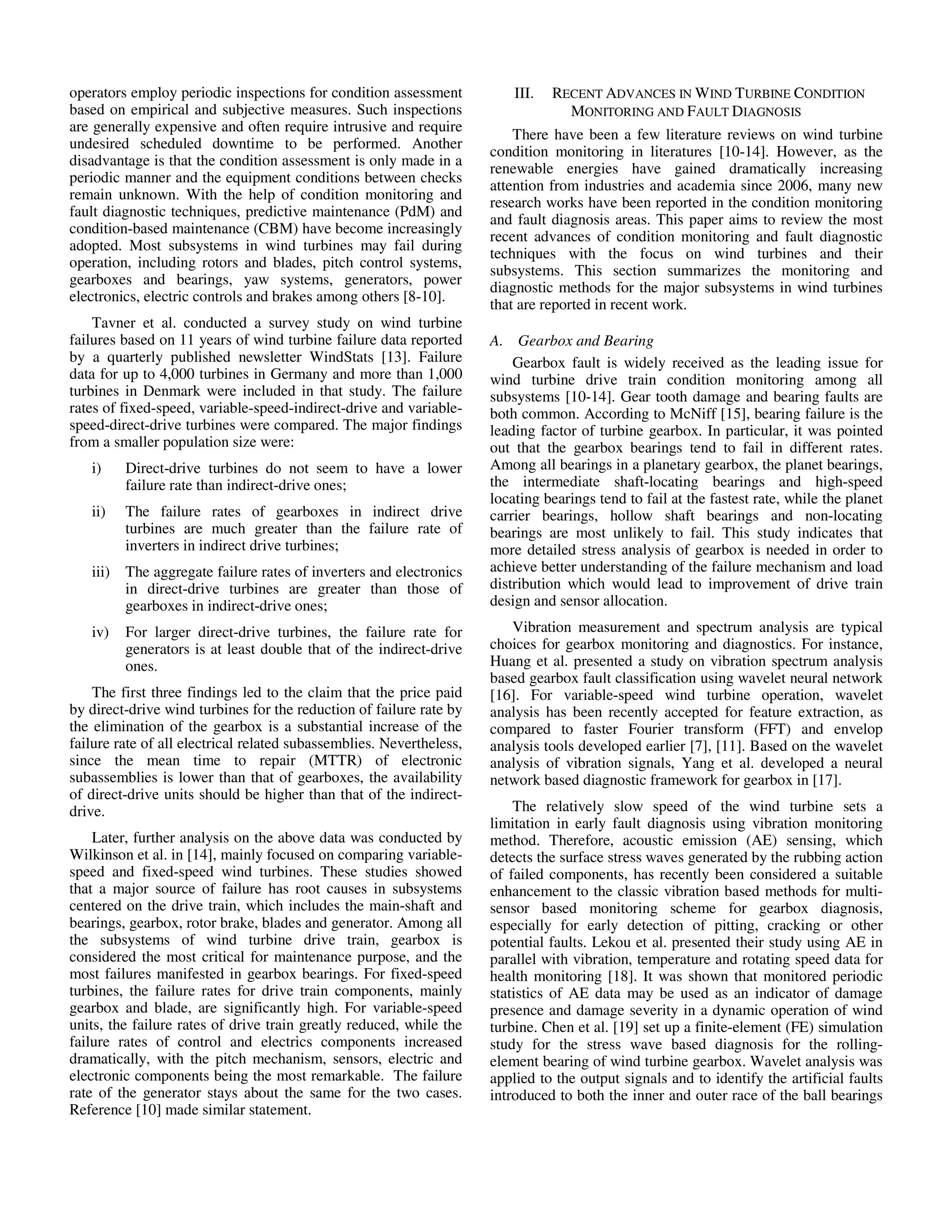 A Review Of Recent Advances In Wind Turbine Condition Monitoring And