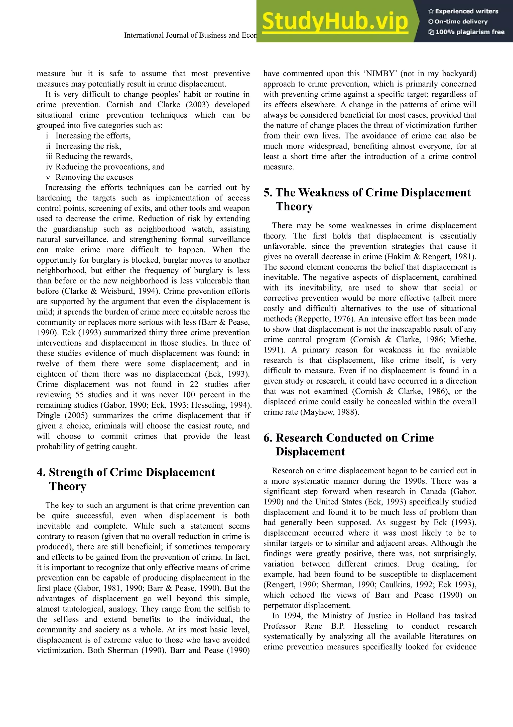 A Review Of Research On Crime Displacement Theory | PDF