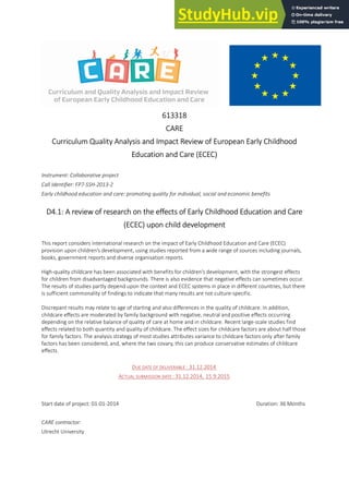 A Review Of Research On The Effects Of Early Childhood Education And ...