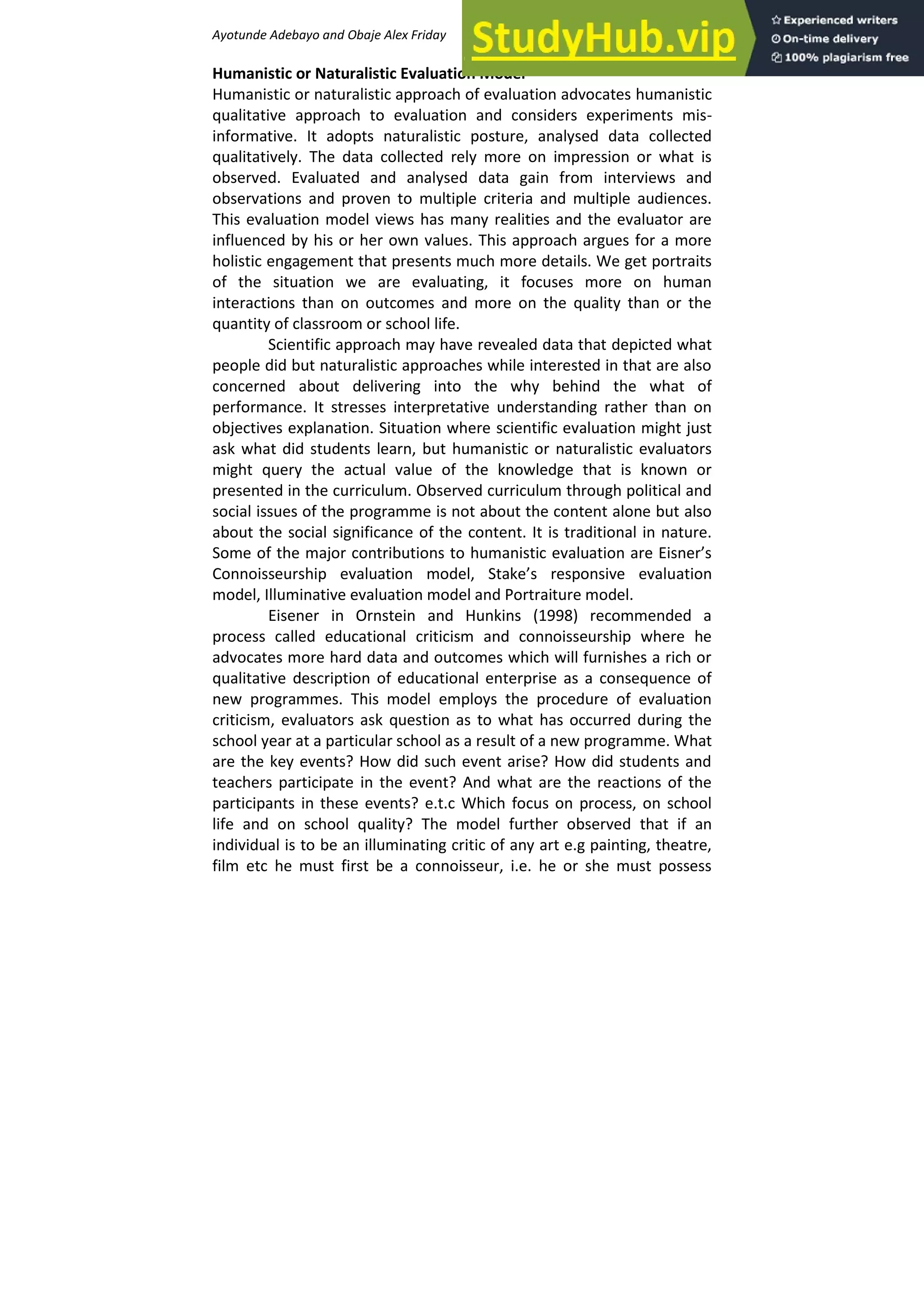 A Review Of Scientific And Humanistic Approaches In Curriculum Evaluation | PDF