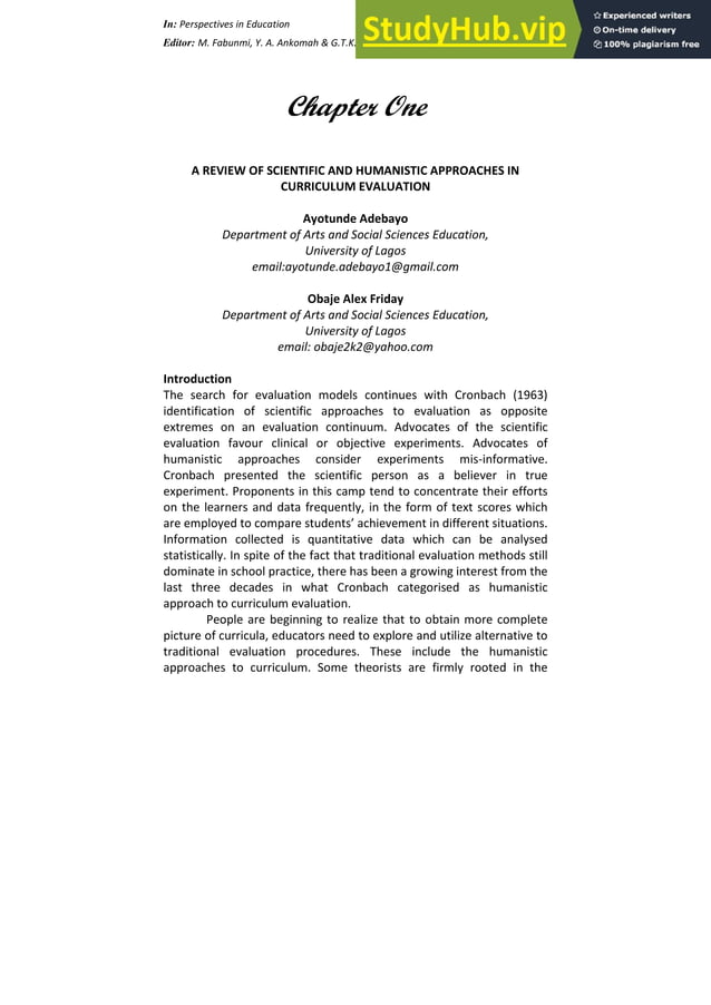 A Review Of Scientific And Humanistic Approaches In Curriculum ...