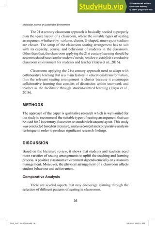 A REVIEW OF SEATING ARRANGEMENTS TOWARDS THE 21St CENTURY CLASSROOM ...
