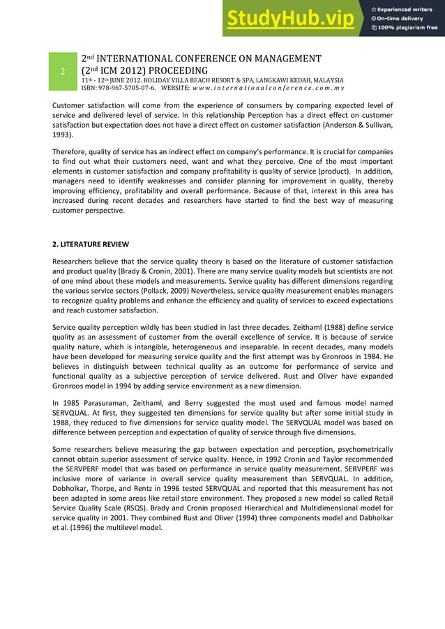 A REVIEW OF SERVICE QUALITY MODELS | PDF